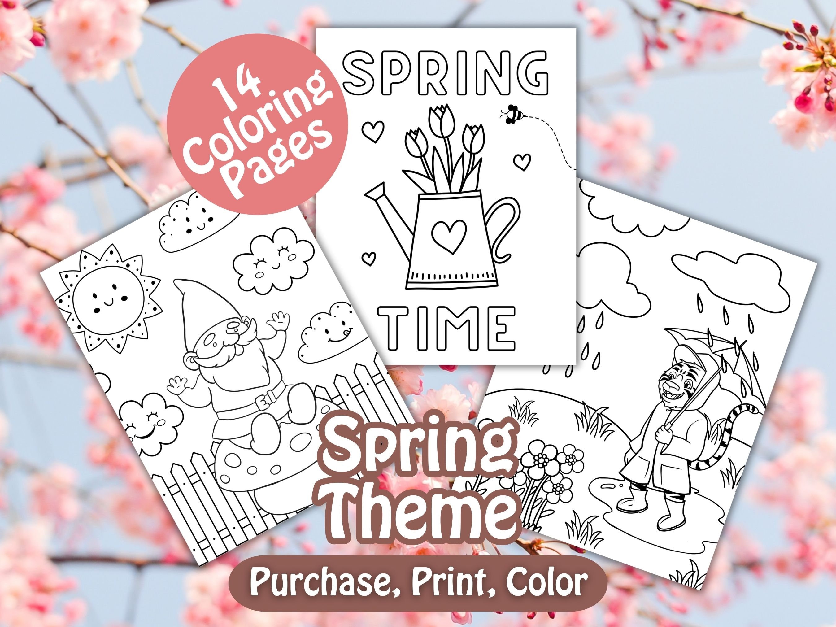 Spring Coloring Pages, Spring Coloring Pages for Kids, Adult Printable ...