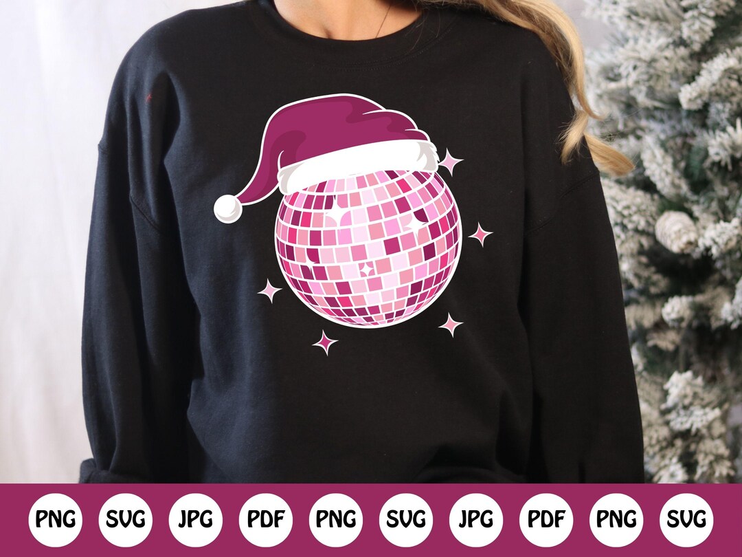 Disco Ball SVG, Santa Hat SVG, Christmas SVG, Pink Christmas, Retro ...