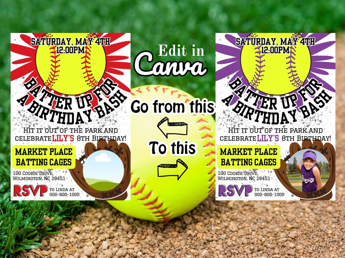 Softball Birthday Invitation, Softball Party, Softball Invite, Birthday ...