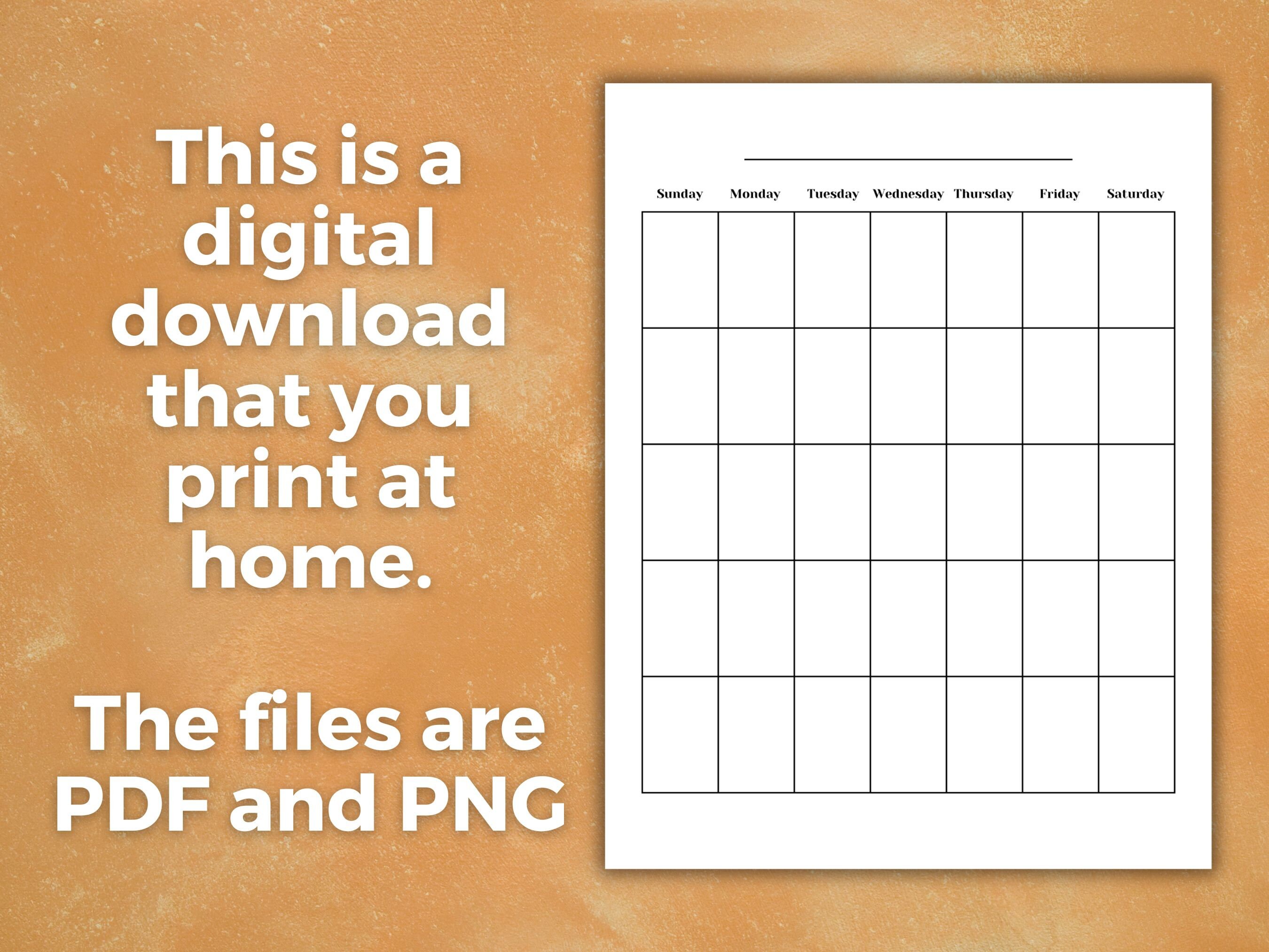 Blank Calendar Printable Print at Home Monthly Blank - Etsy