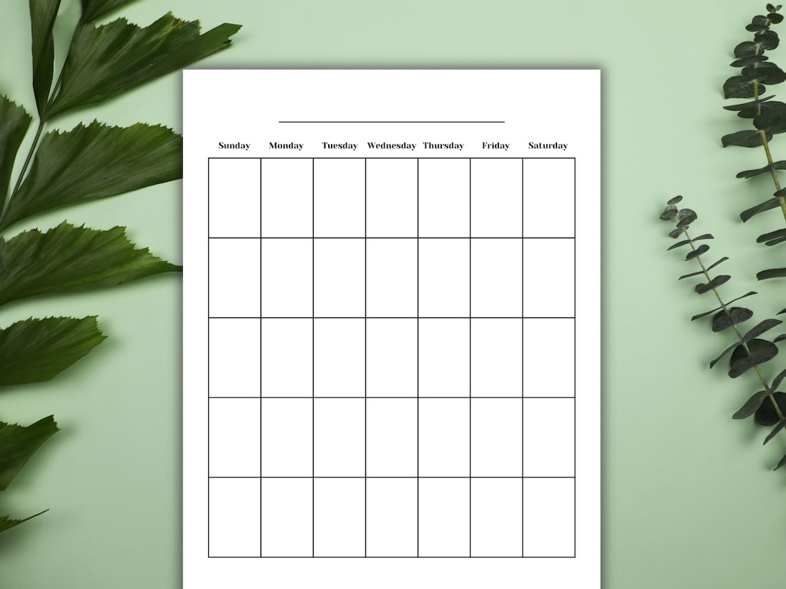 Blank Calendar Printable Print at Home Monthly Blank - Etsy