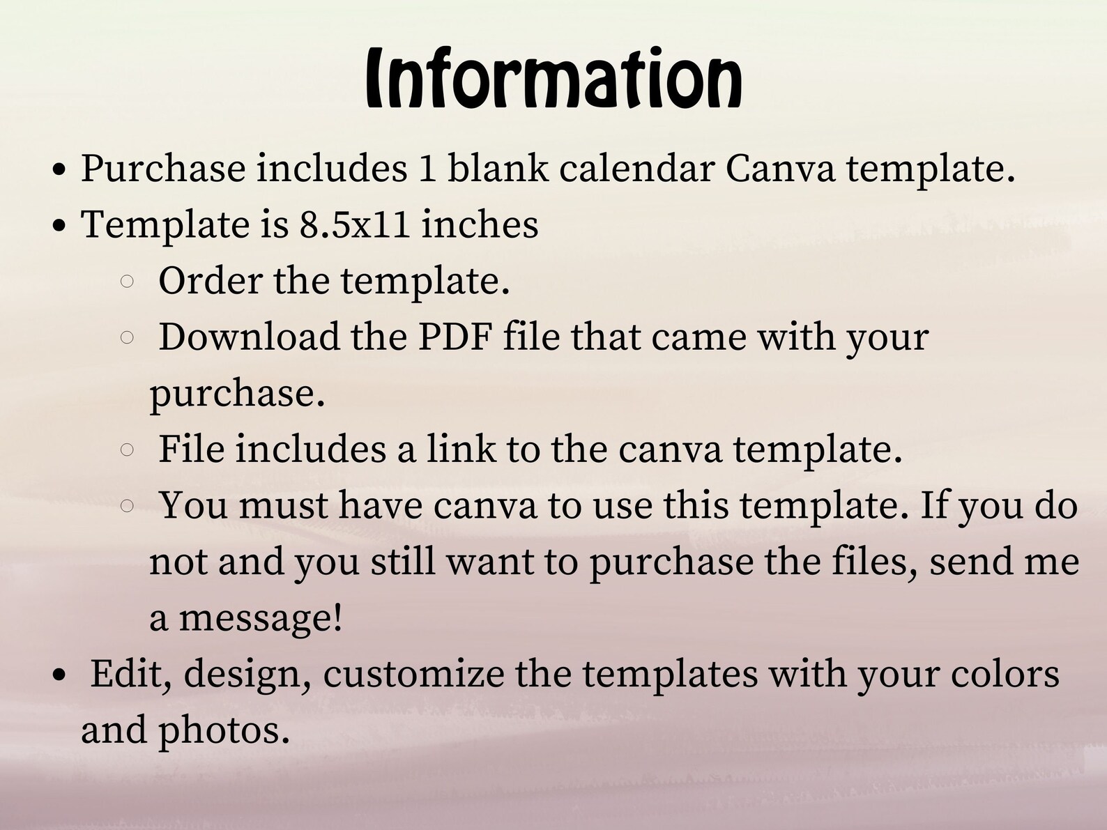 Blank Calendar Printable, Canva Template, Monthly Blank Calendar ...