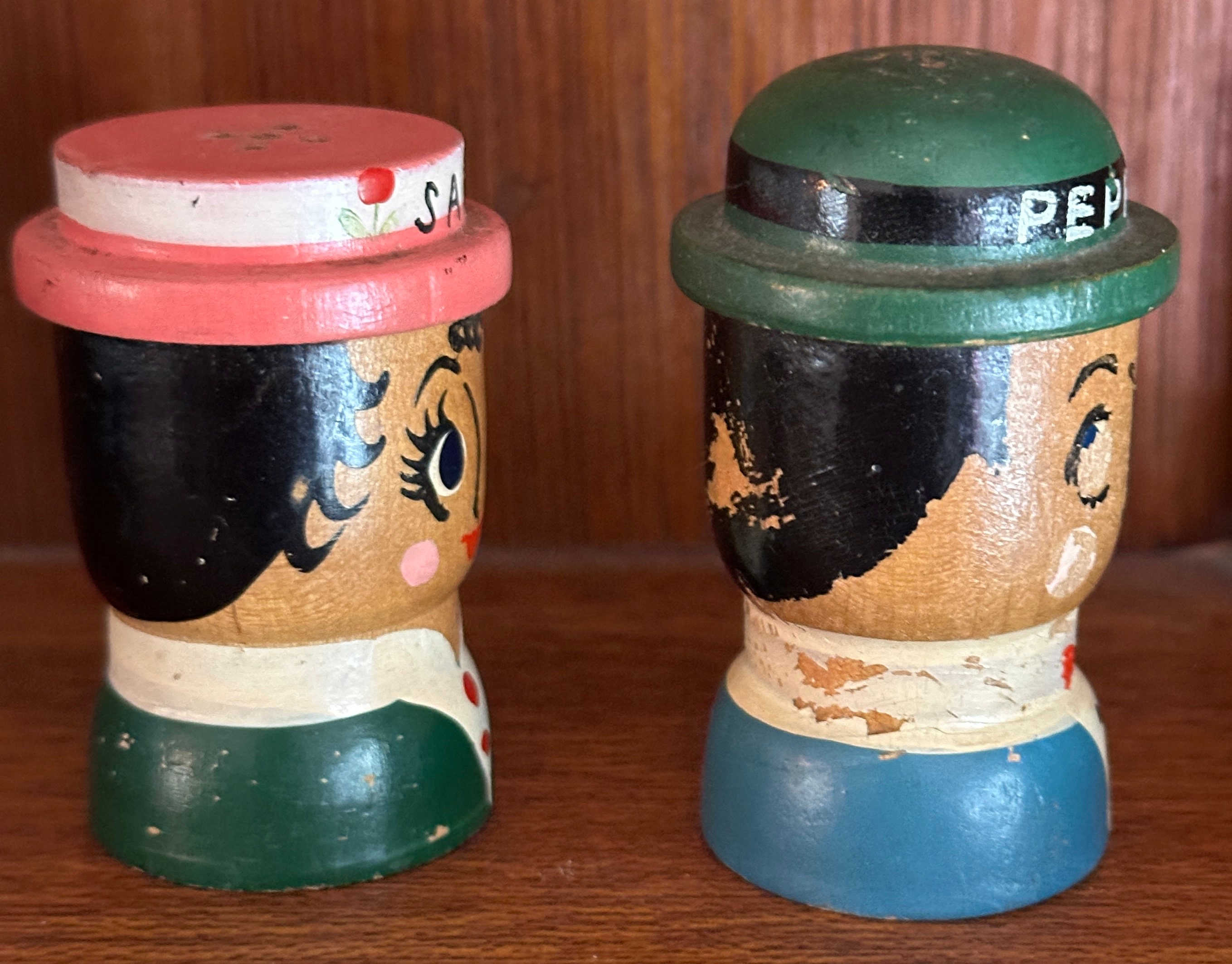 Vintage 1950s Dapper Anthropomorphic Wood Salt and Pepper Shaker - Etsy