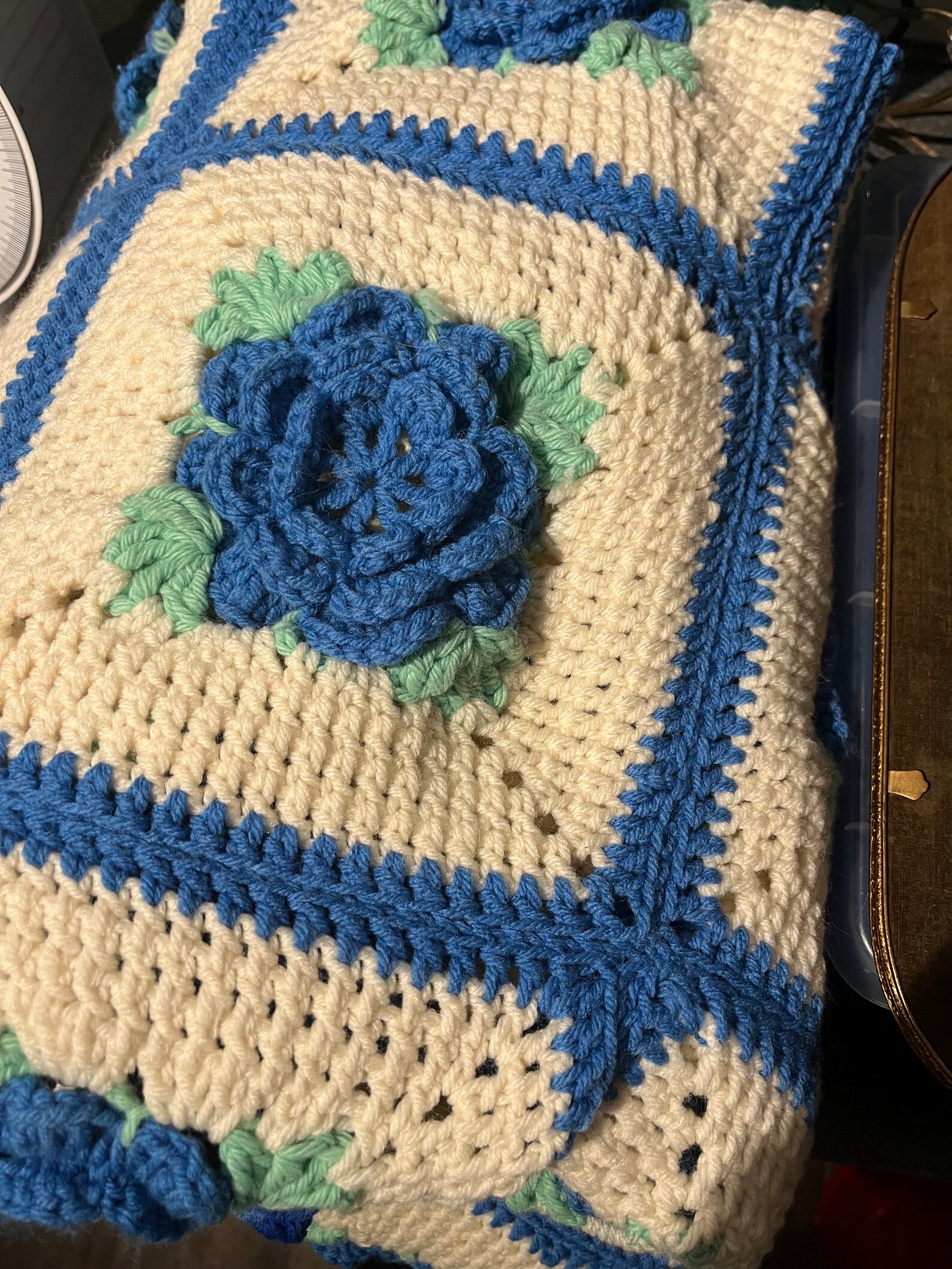 Vintage Afghan Blue Roses - Etsy