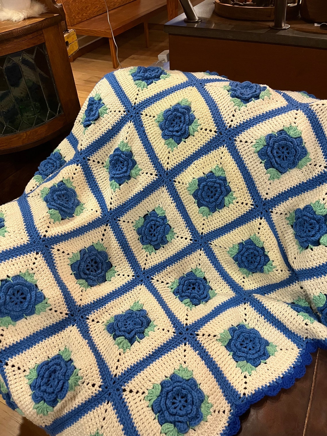 Vintage Afghan Blue Roses - Etsy