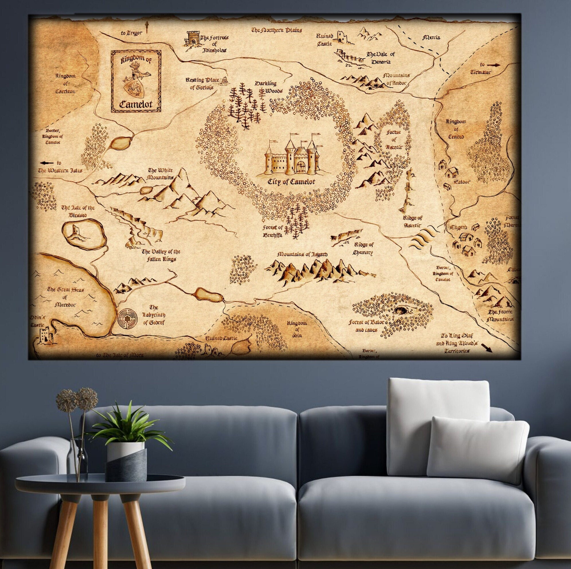 Camelot Vintage Map Canvas/poster, Merlin Wall Decor, Kingdom of ...