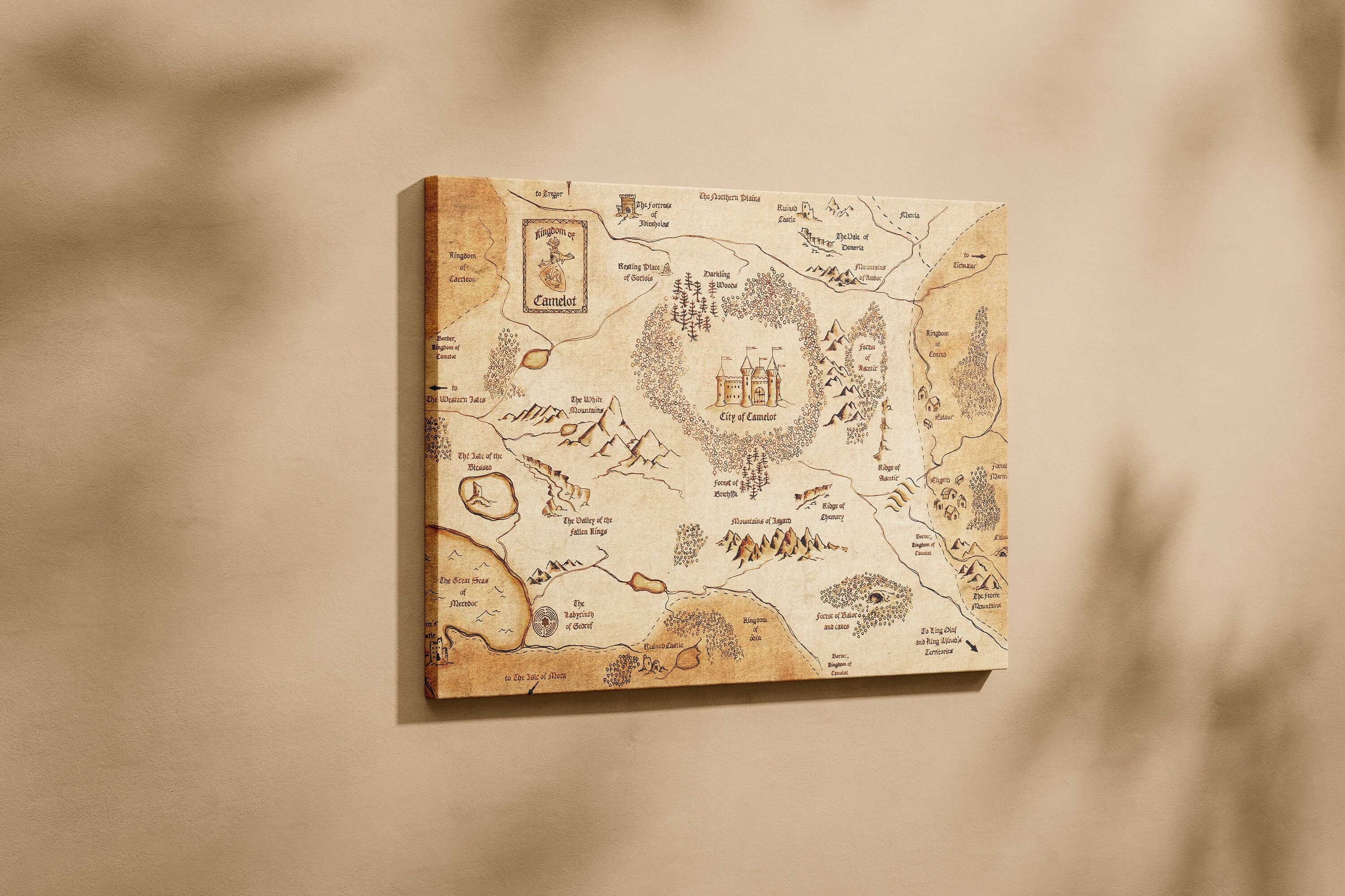 Camelot Vintage Map Canvas/poster, Merlin Wall Decor, Kingdom of ...