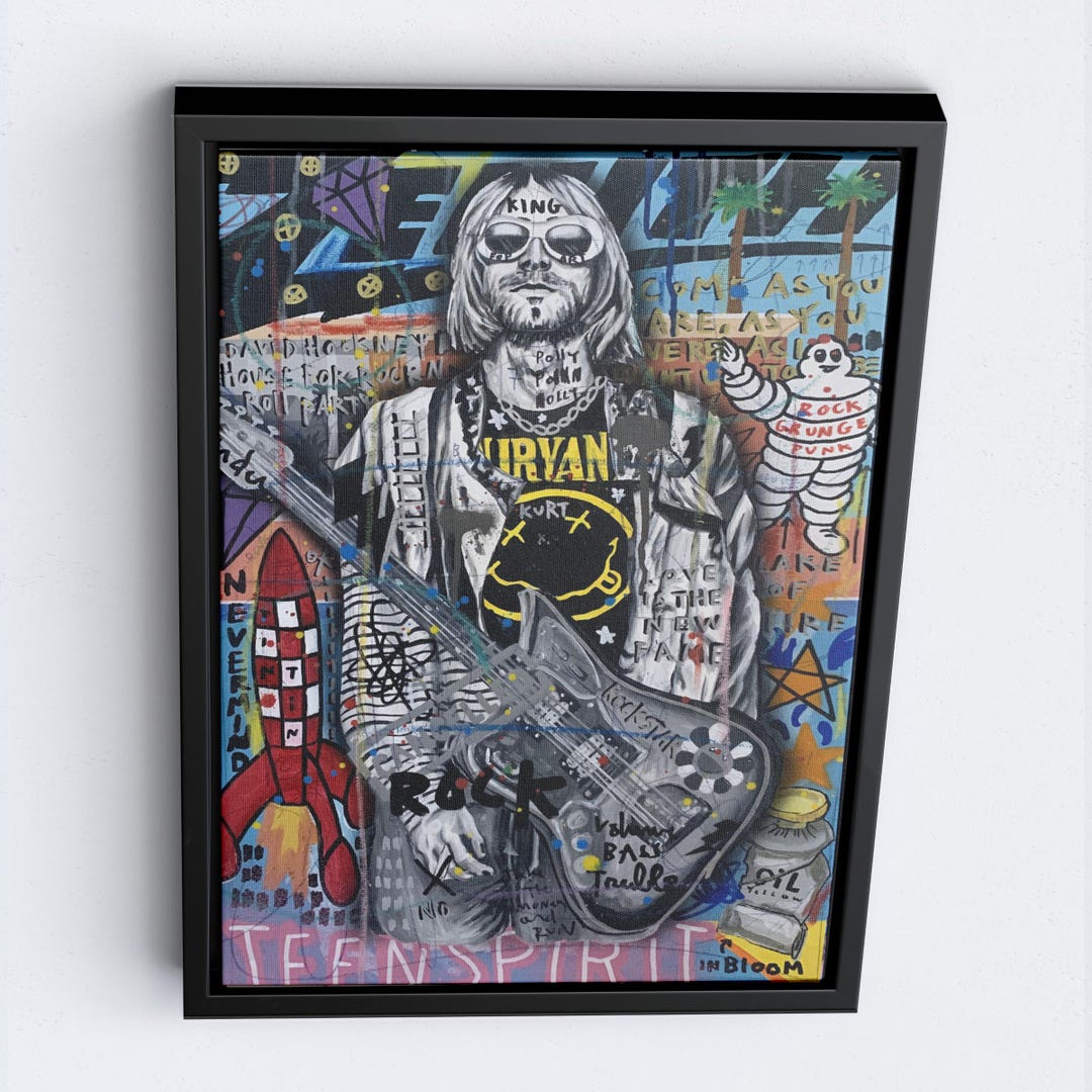 Kurt Cobain Pop Art Canvas, Banksy Style Wall Art, Colorful Painting ...
