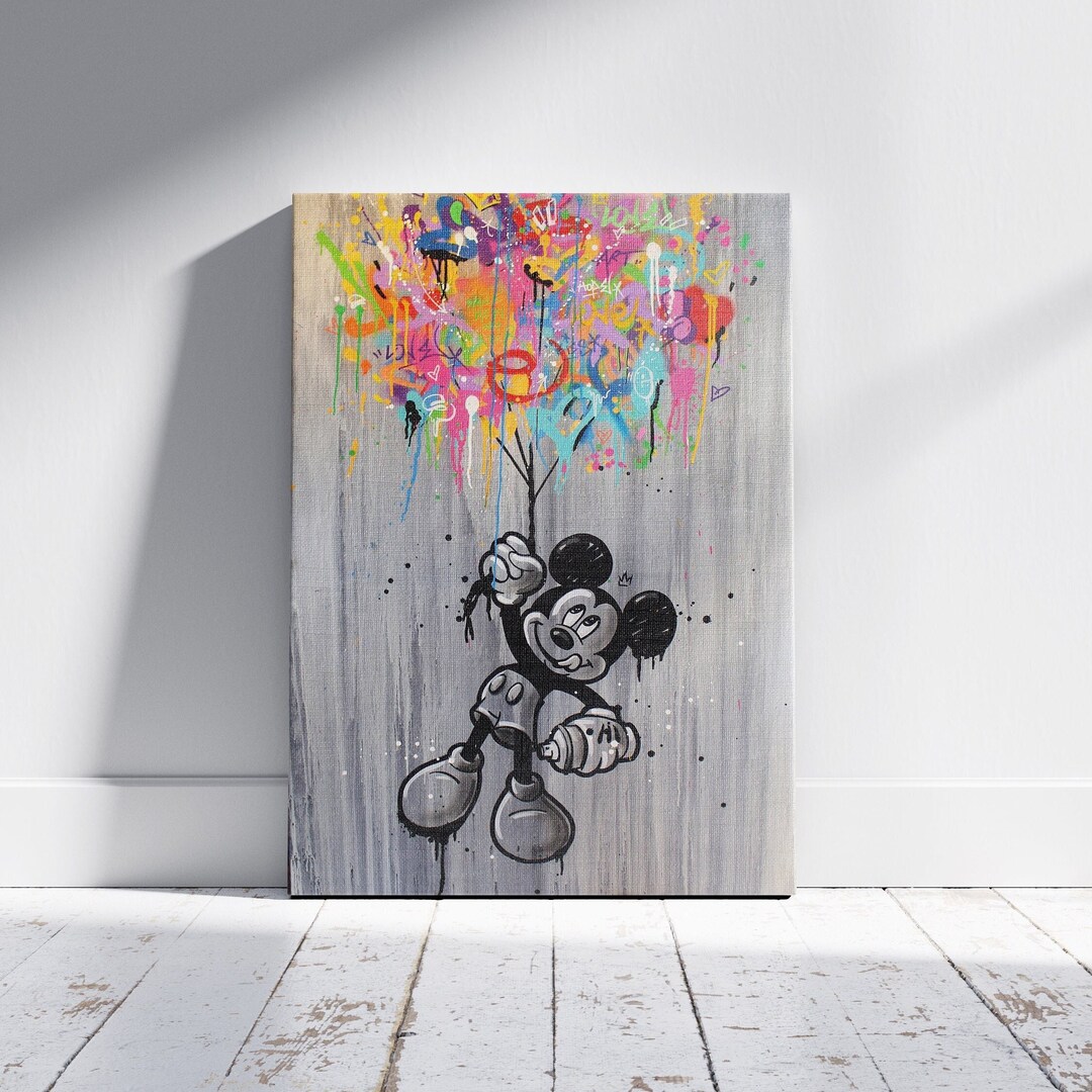 Mickey Mouse With Balloons Wall Art, Banksy Style Pop Art, High Quality ... Mickey Mouse With Balloons Wall Art, Banksy Style Pop Art, High Quality ...