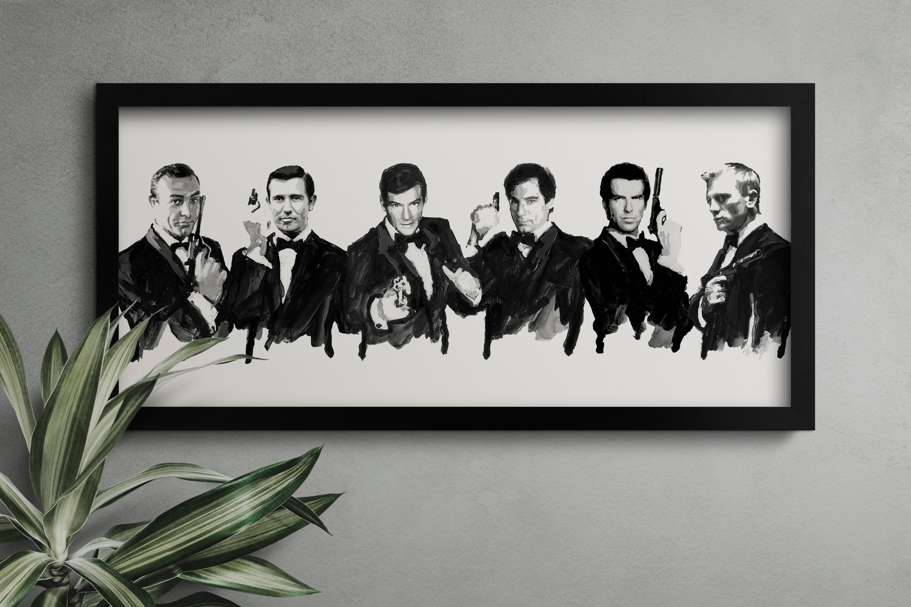 All the Bonds Wall Art, James Bond Poster, Black and White, Movie ...