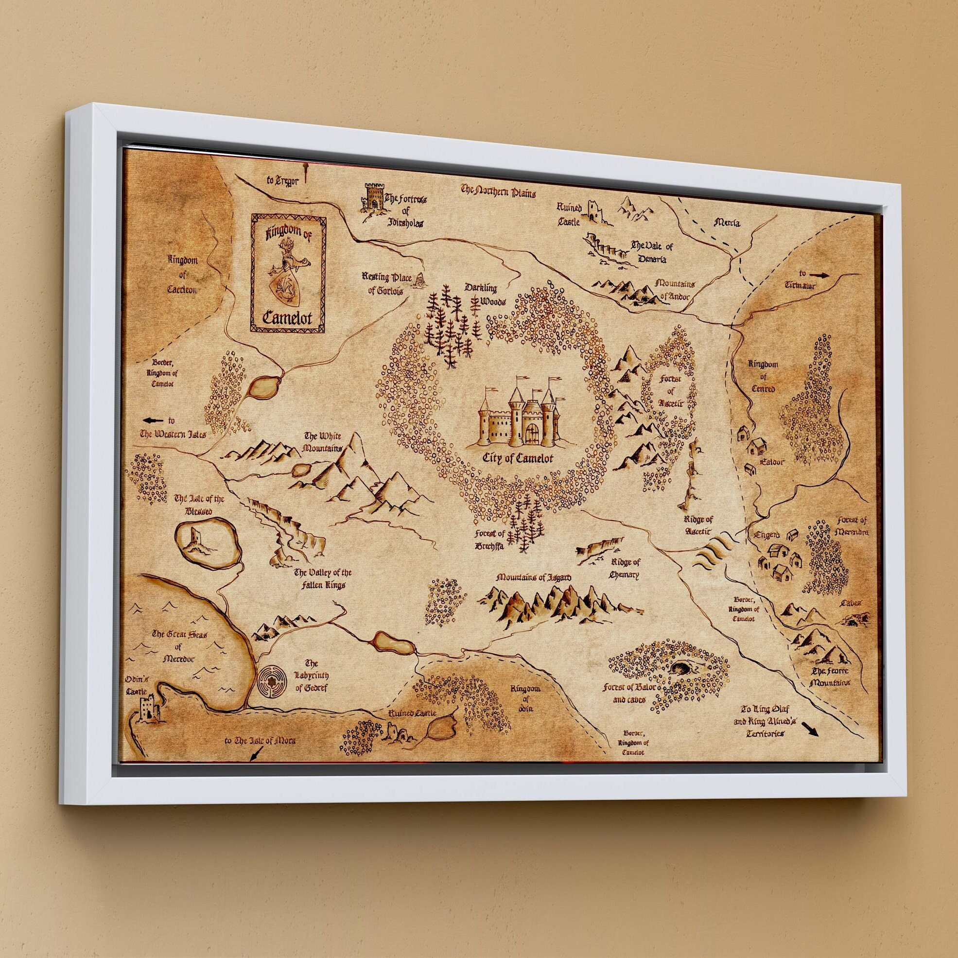 Camelot Vintage Map Canvas/poster, Merlin Wall Decor, Kingdom of ...