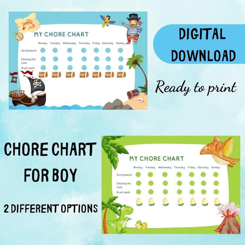 Printable Kids Chore Chart Kids Chore Cards Chore Cards for - Etsy