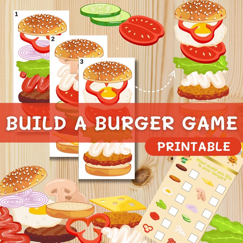 Build a Burger Game Burger Dramatic Play Printable Activity Fun and ...