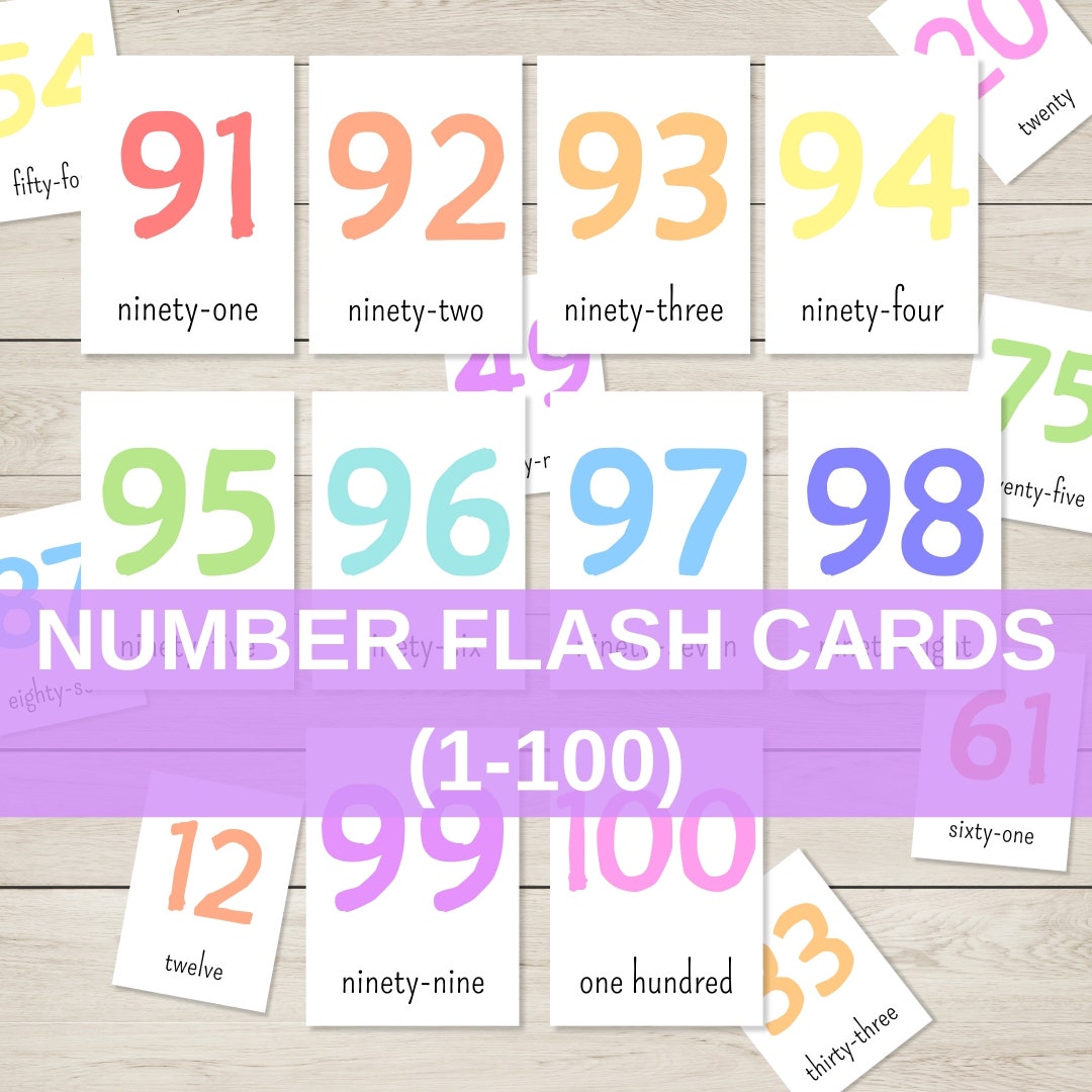 Number Flash Cards 1-100 Pre-school Counting Flash Cards Number Cards ...