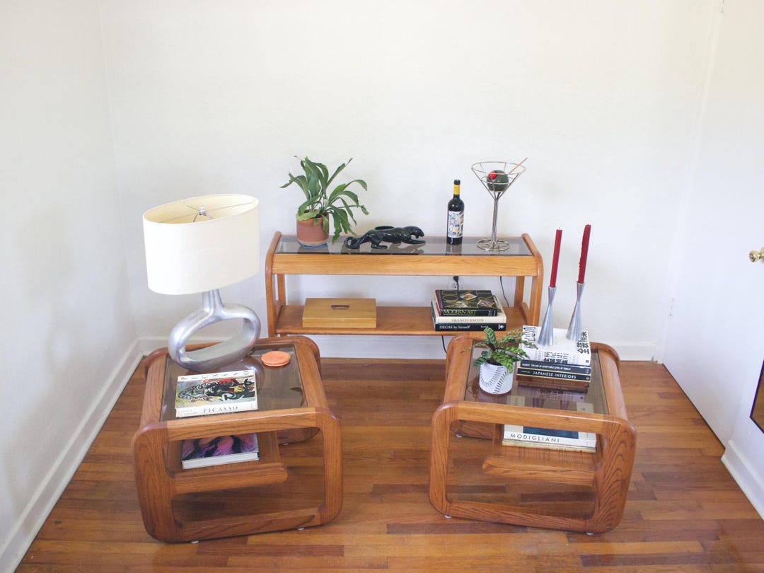 Bundle Postmodern Lou Hodges Style Cantilever Side Tables Entry/console Table by Mersman ...