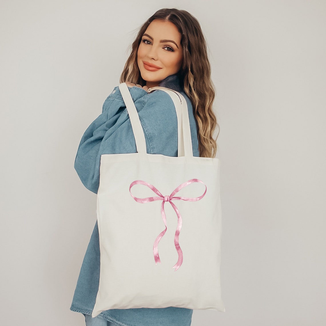 Pink Bow Tote Bag Coquette Aesthetic Trendy Tote Bag Coquette Ribbon ...
