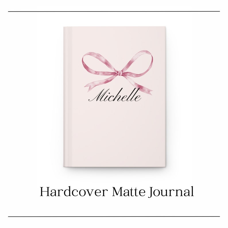 Personalized Pink Bow Journal Customize Coquette Pink Notebook Gift for ...