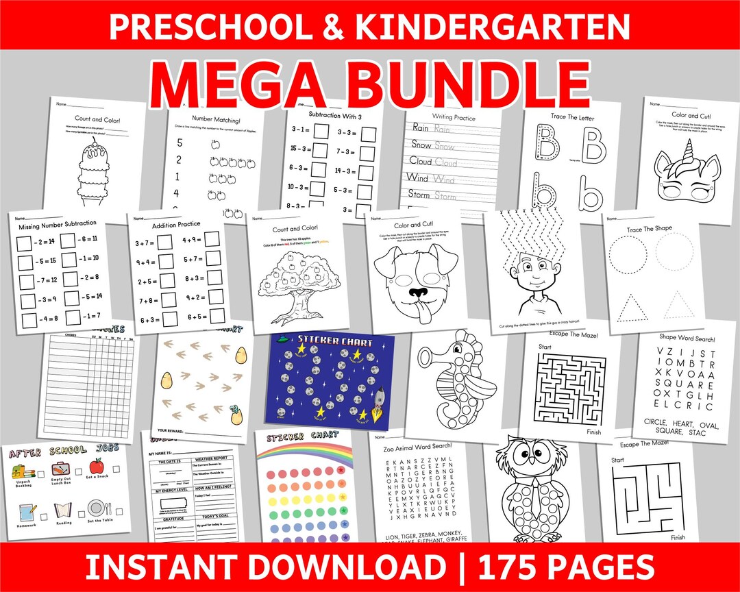 Preschool Kindergarten Workbook | 175 Printable Worksheets | Math ...