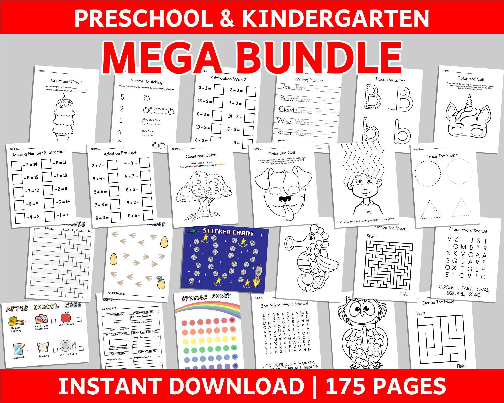 Preschool Kindergarten Workbook | 175 Printable Worksheets | Math ...