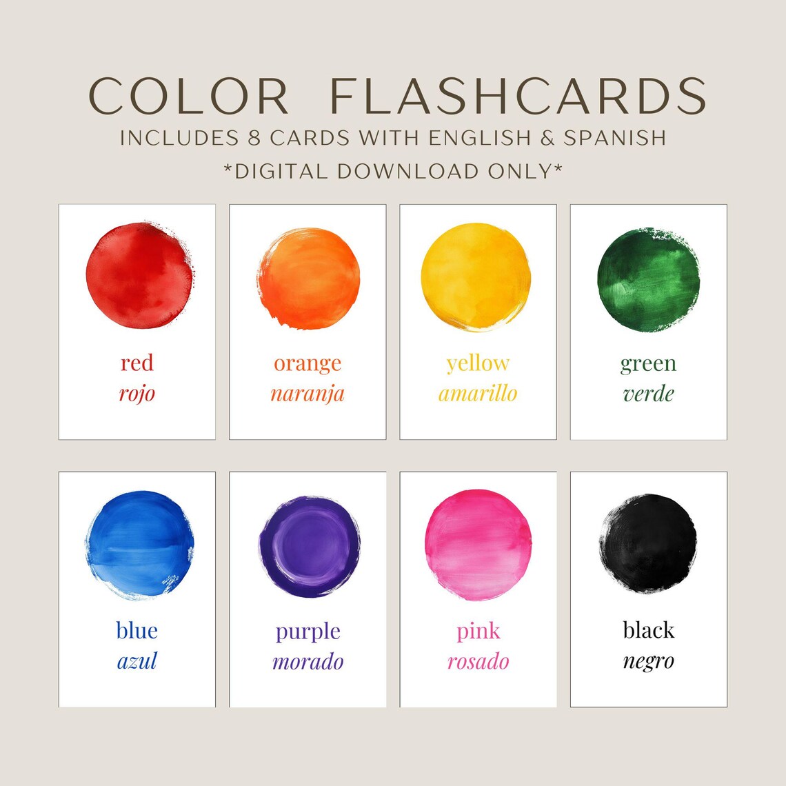 Color Flash Cards | English and Spanish Color Flash Cards | Printable ...