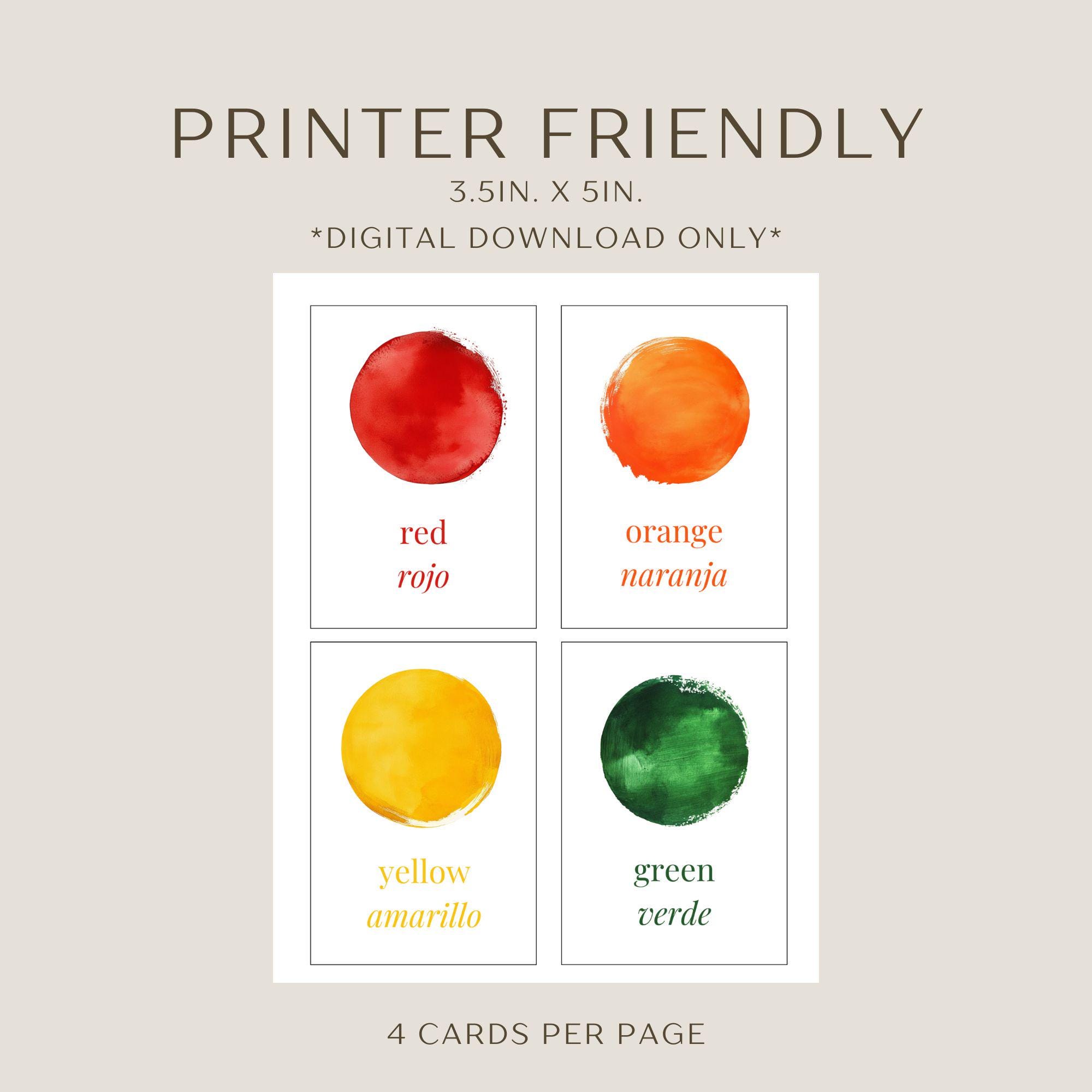 Color Flash Cards | English and Spanish Color Flash Cards | Printable ...