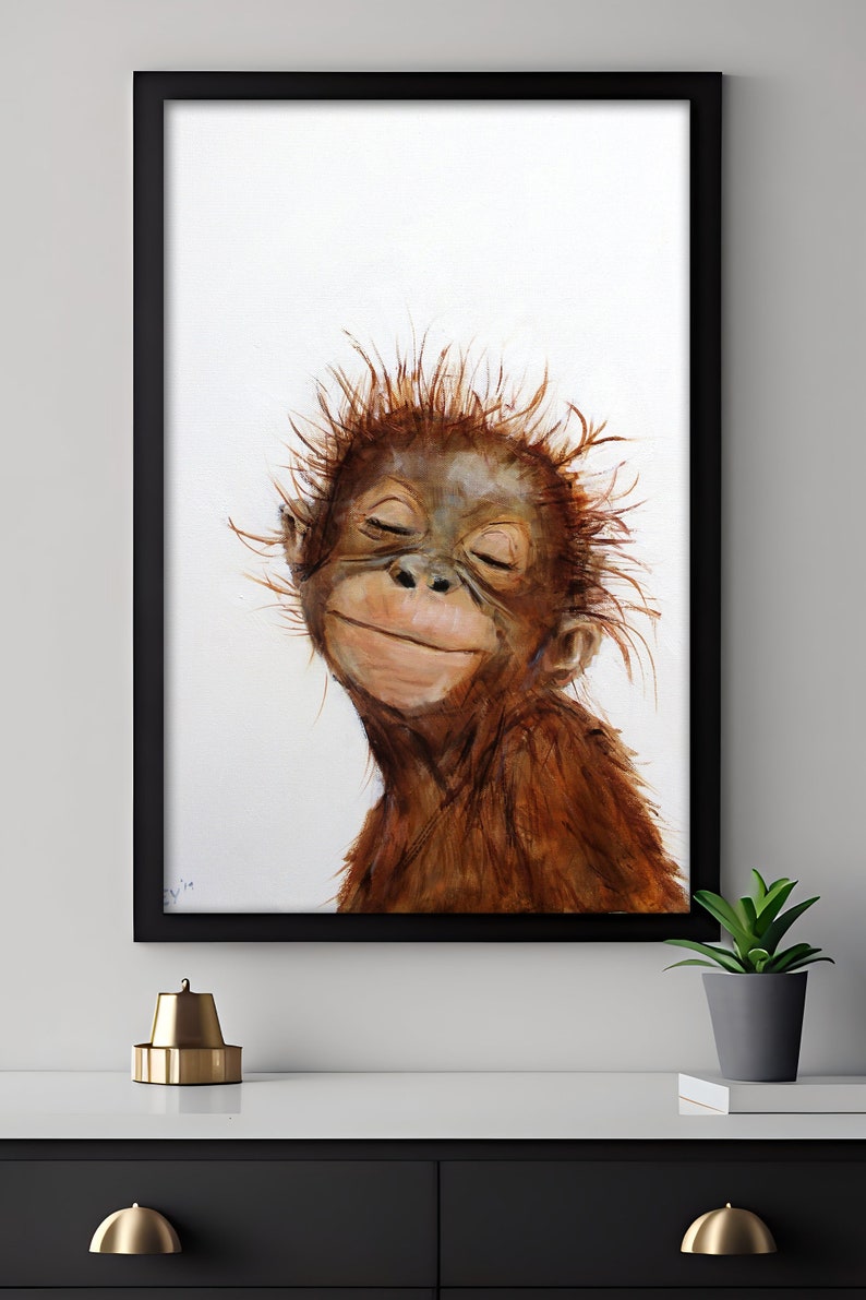 Baby Monkey Art, Baby Monkey Smile Canvas, Cute Animal Art, Cute Canvas ...