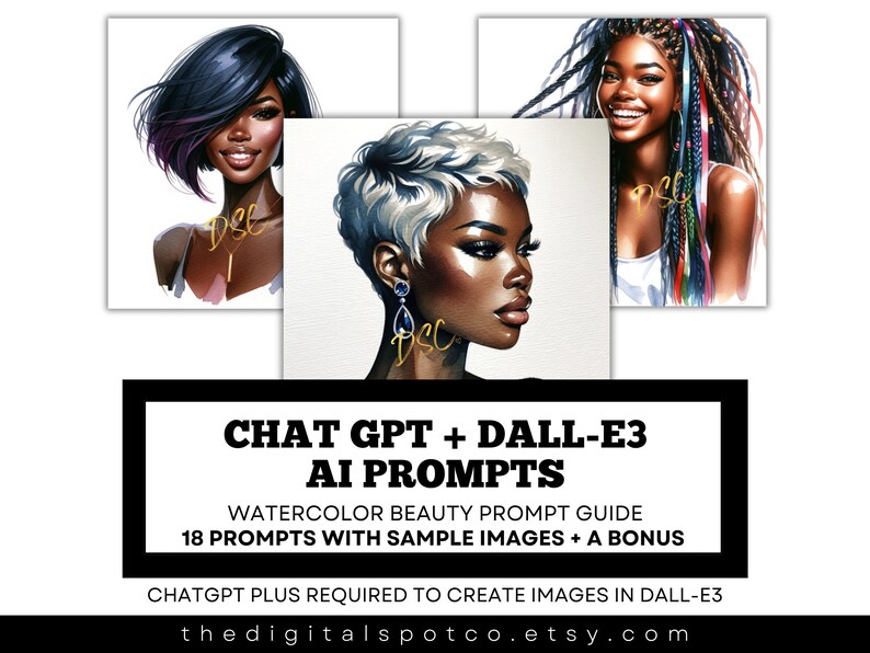 Dall-e3 & Chatgpt V4 Ai Art Prompt Guide, 18 Sample Prompts, Watercolor Black Women, Generated ...
