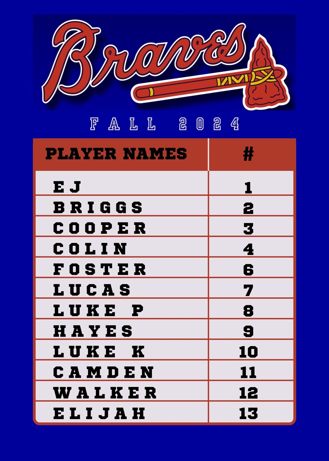 Roster Cards - Customized With Roster Logo Colors and Numbers ...