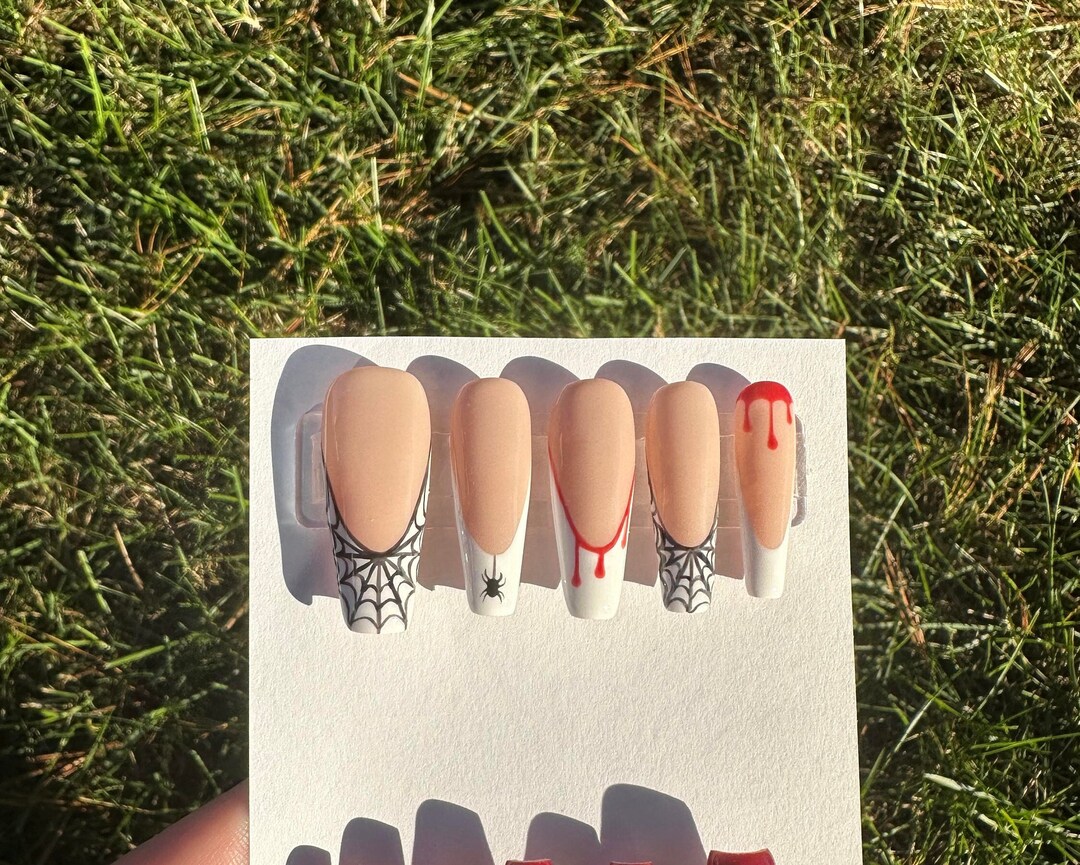 White French Blood Drip Spider Web Halloween Press on Nails - Etsy