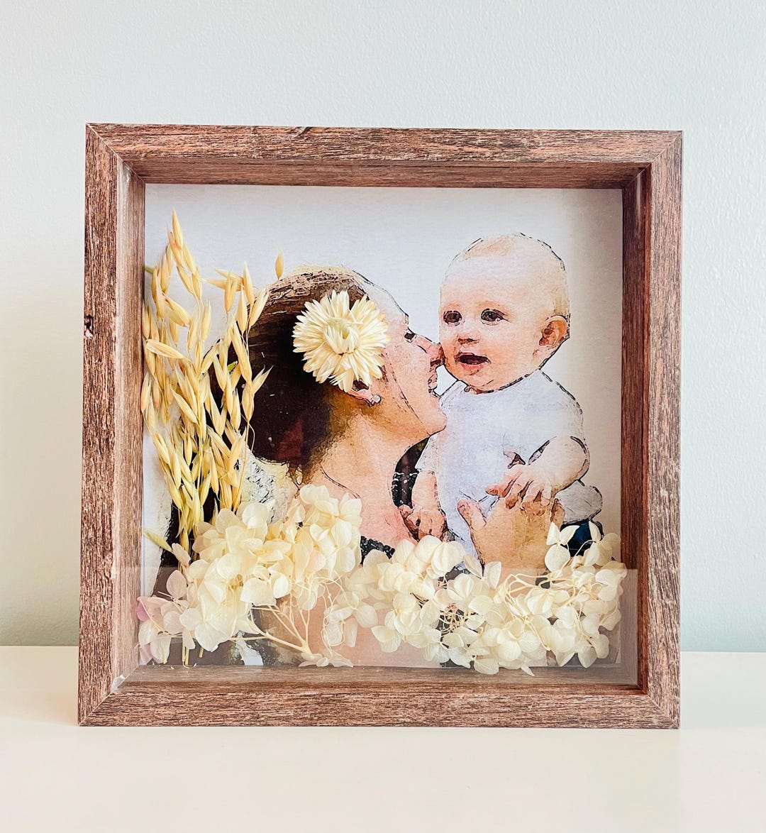 Personalized Baby Shadow Box | Baby Watercolor Art | Framed Natural ...