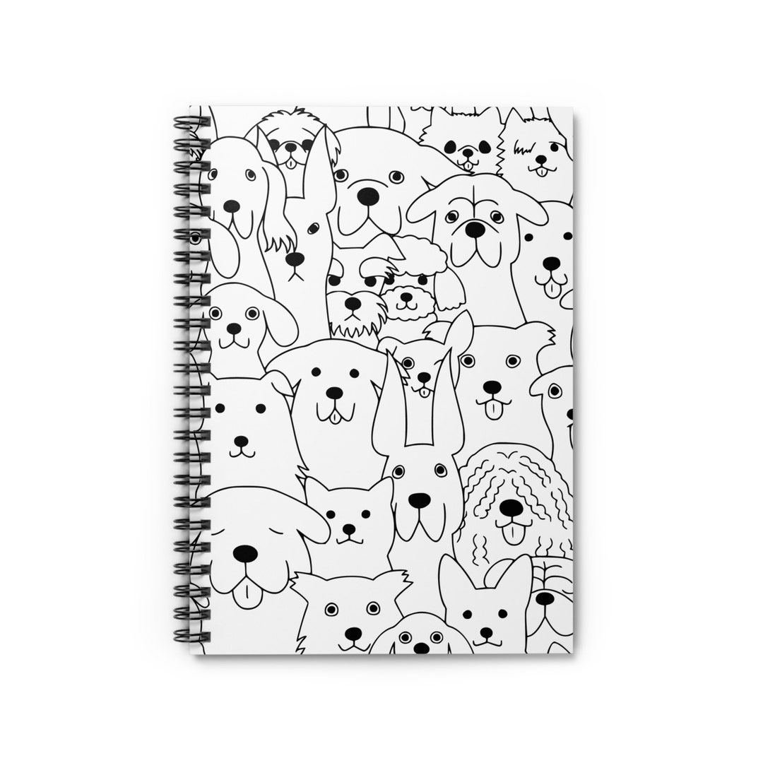 Black and White Dog Outline Spiral Notebook Ruled Line, 6 X 8, School ...