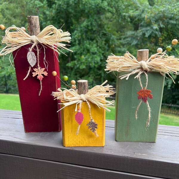Rustic Wooden Pumpkin Set, Halloween Decor, Farmhouse Fall Decor, Hand ...