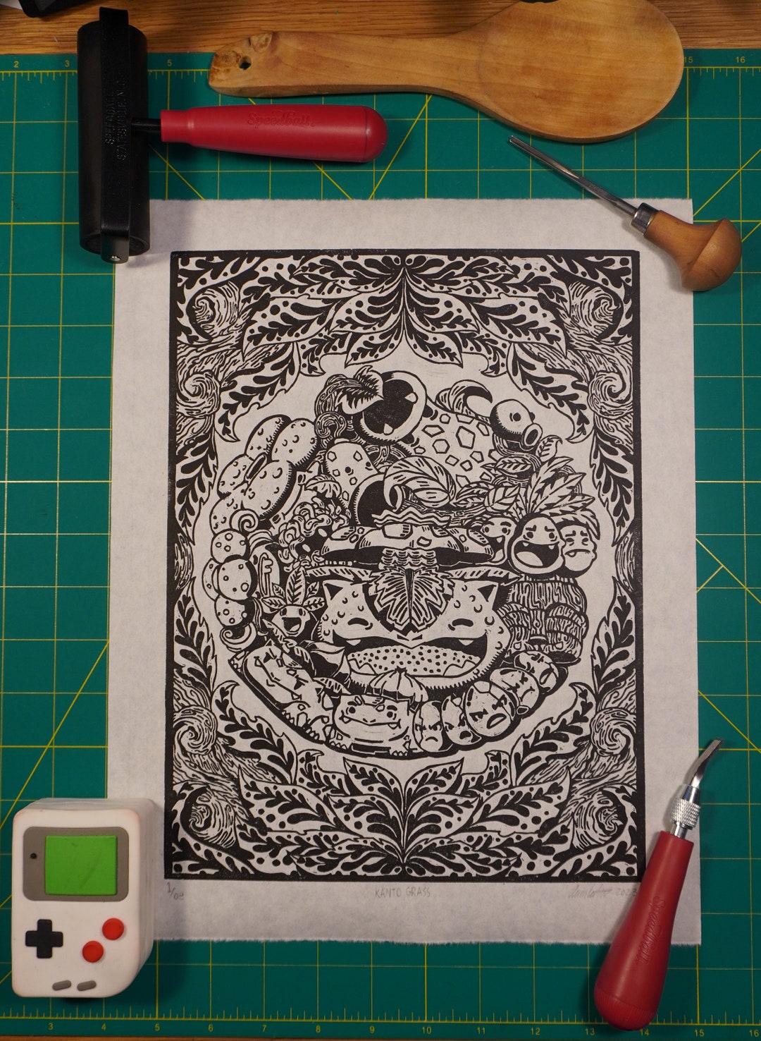 Kanto Grass Linocut Print Open Edition Pokemon Art - Etsy