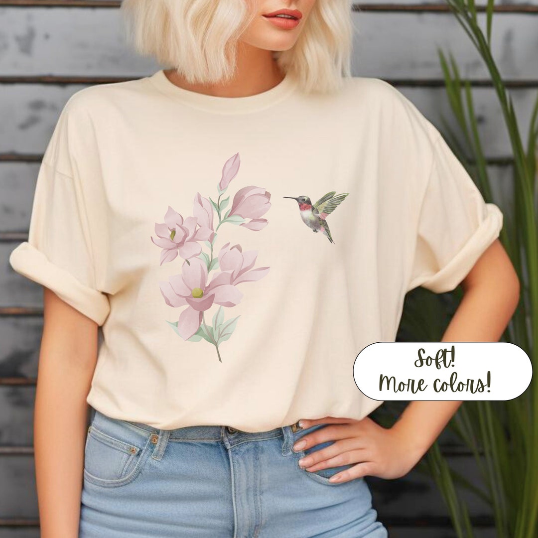 Hummingbird Shirt Floral Hummingbird Tshirt Gift Watercolor Flower Bird ...