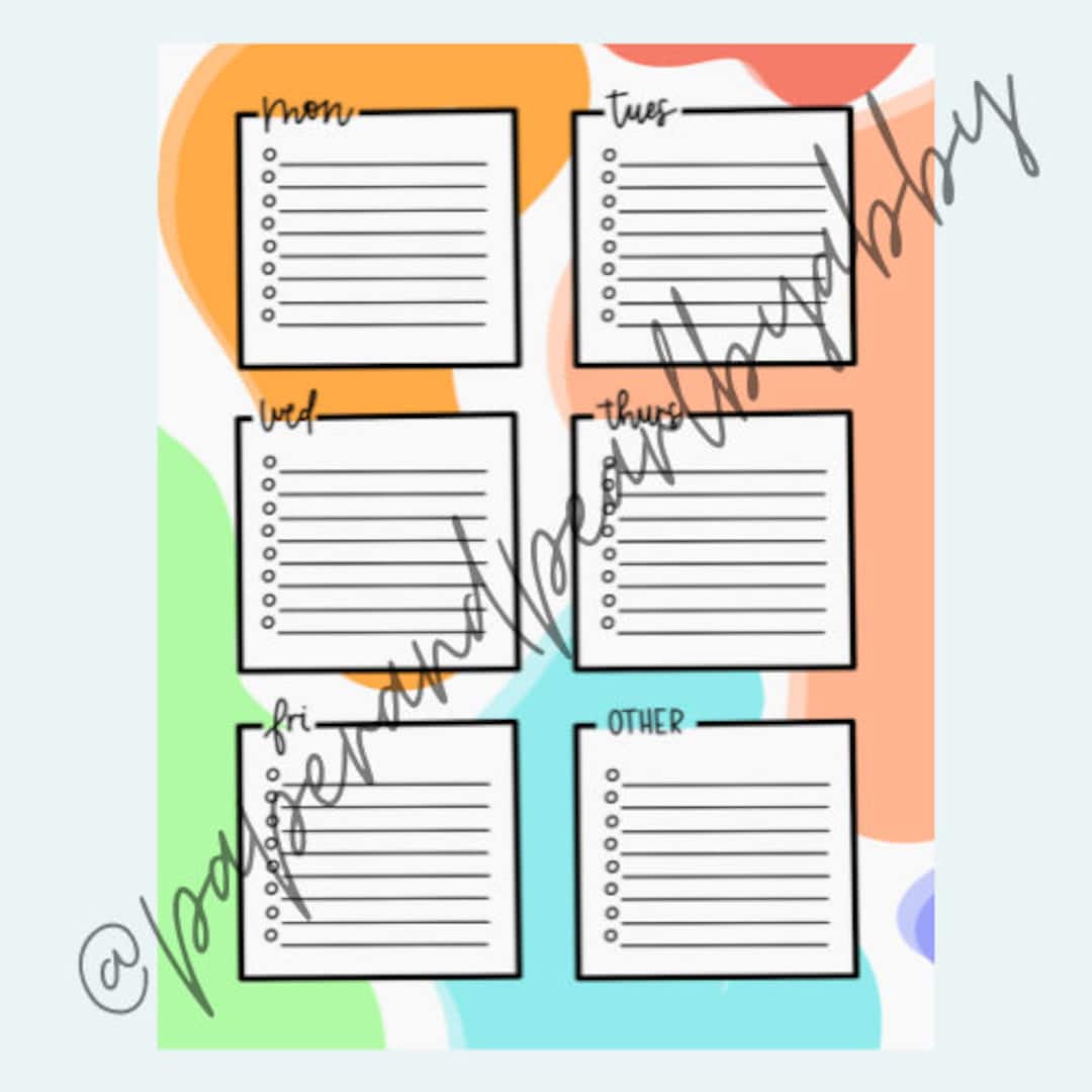 Weekly Checklist Template Colorful - Etsy