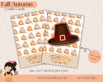 Printable Hello Fall Cookie Card Stripes and Leaves - Etsy