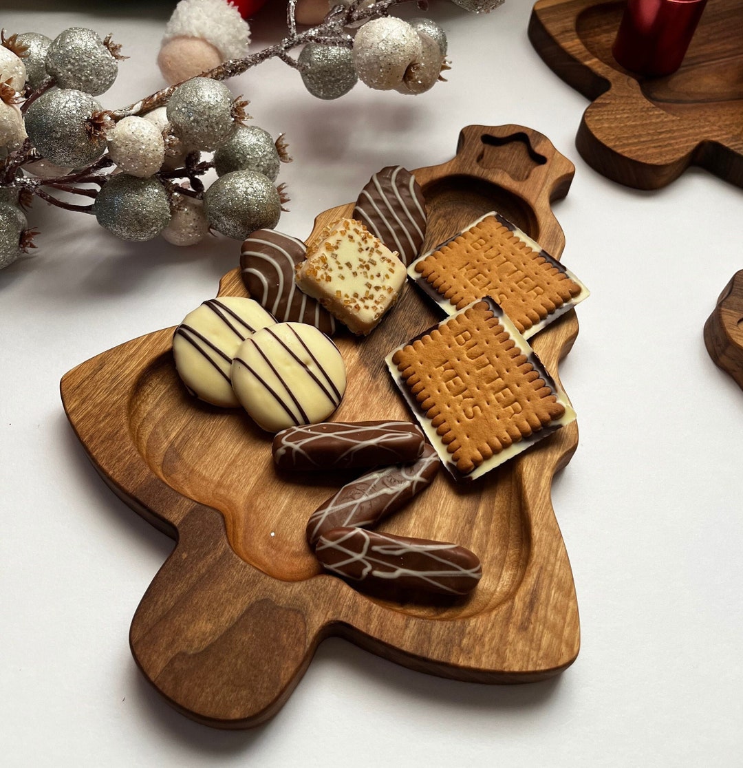 Walnut Wood Christmas Serving Tray Christmas Tree Serving Plate Platter ...