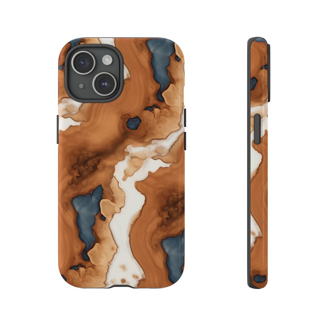 Faux Wood and Epoxy Resin Phone Case | Unique White Swirl Design | Gift ...