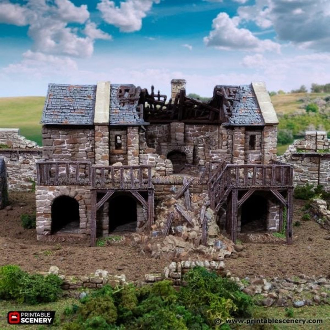 Ruined Medieval Stone Castle Black Rock Barracks, Terrain for DND and ...