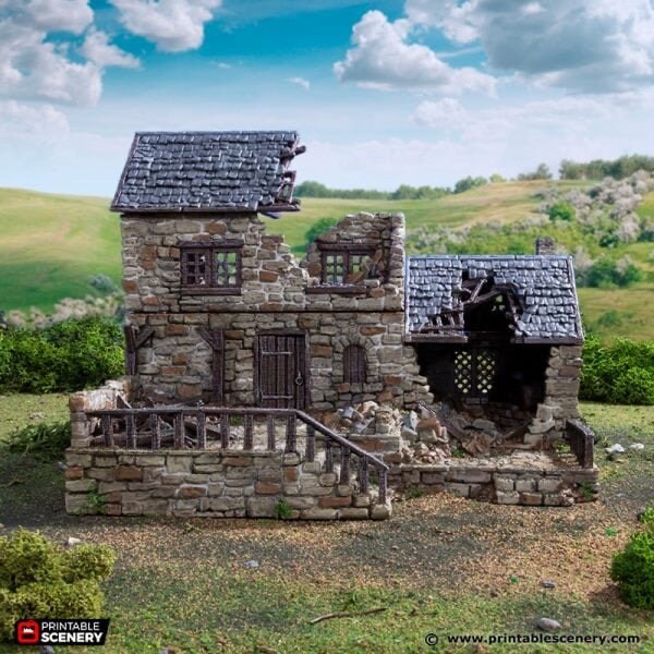 Ruined Medieval Stone Bakers House, Terrain for DND and Tabletop Games ...