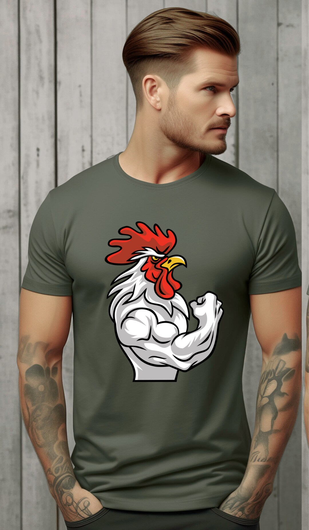 Men's T-shirt, Muscular Rooster Shirt, Cocky Tee, Gift for Him ...