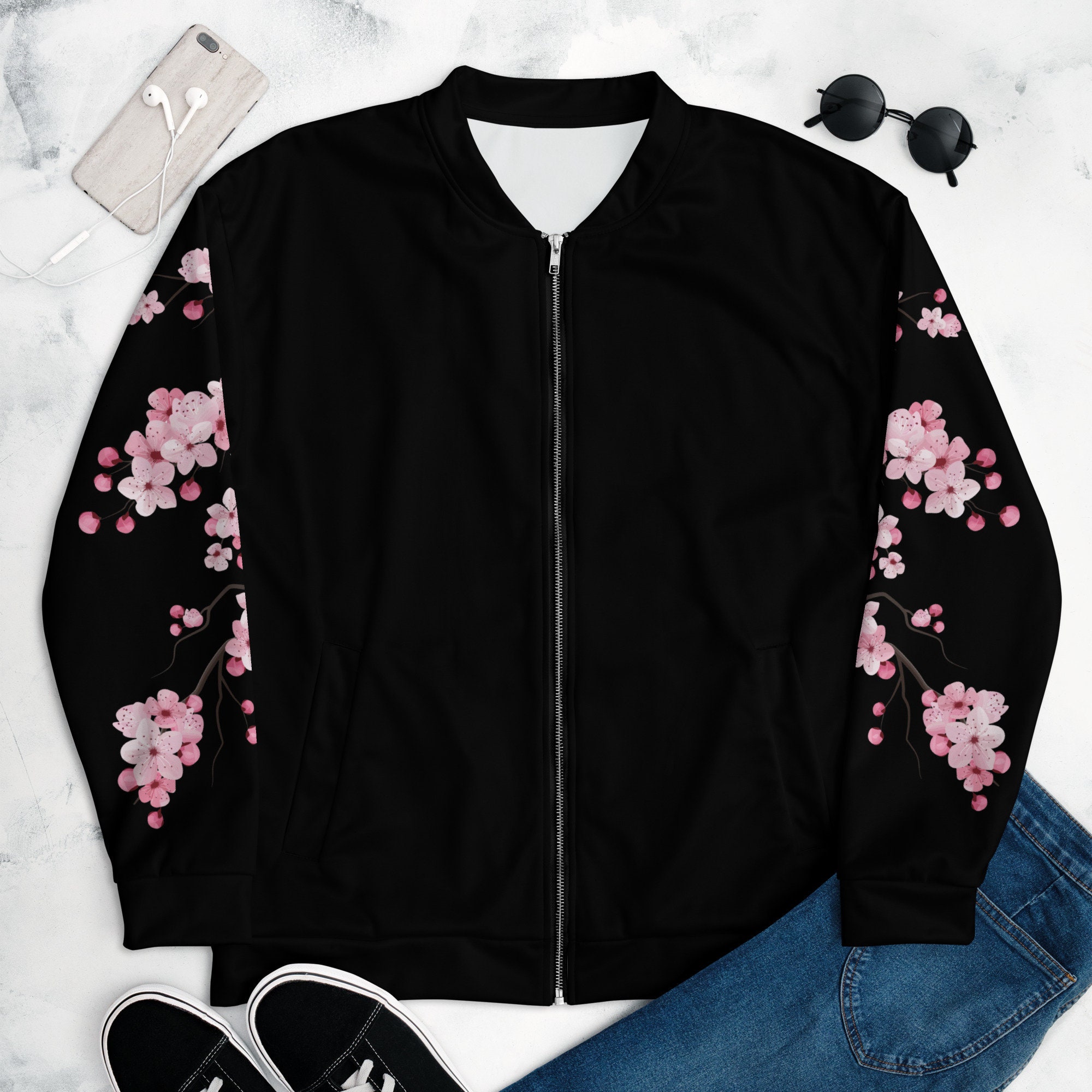 Sakura Cherry Blossom Bomber Jacket Anime Streetwear, Lofi Japanese ...