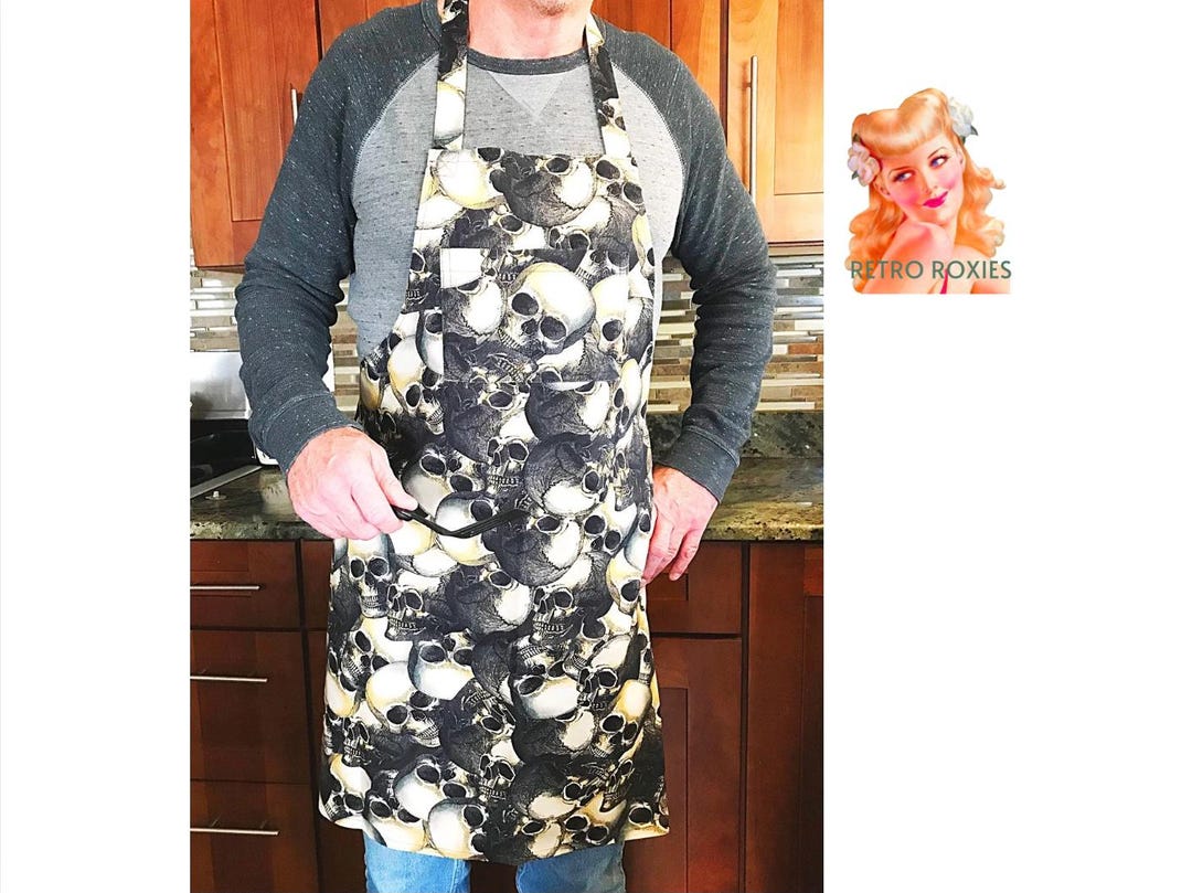 Barista / Butcher / Bib Apron Large Tossed Skulls, Handmade, Halloween ...