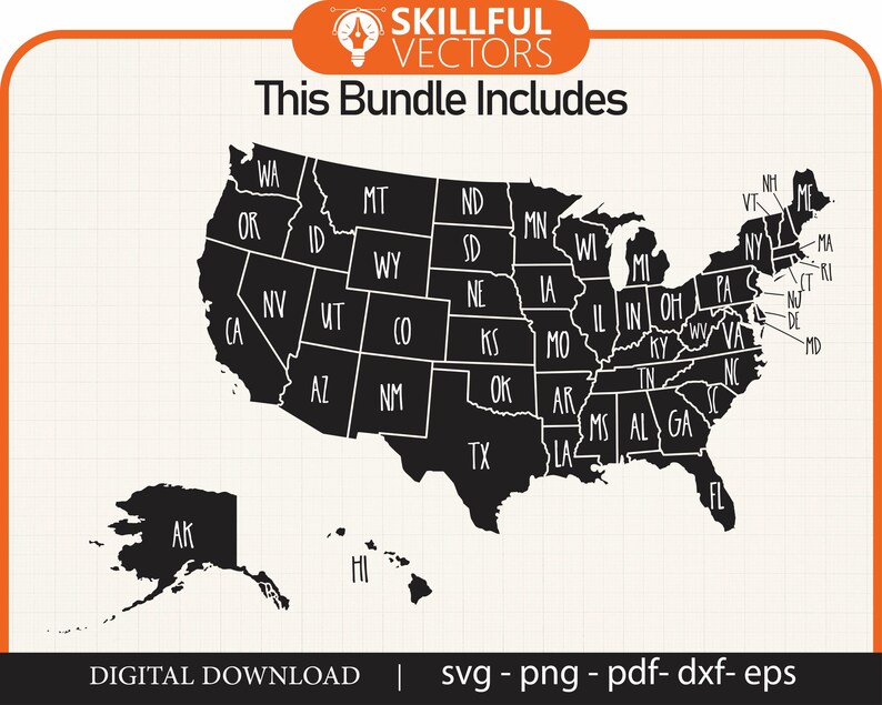USA States SVG Bundle: 50 States Outline Maps (digital Download), 250th ...