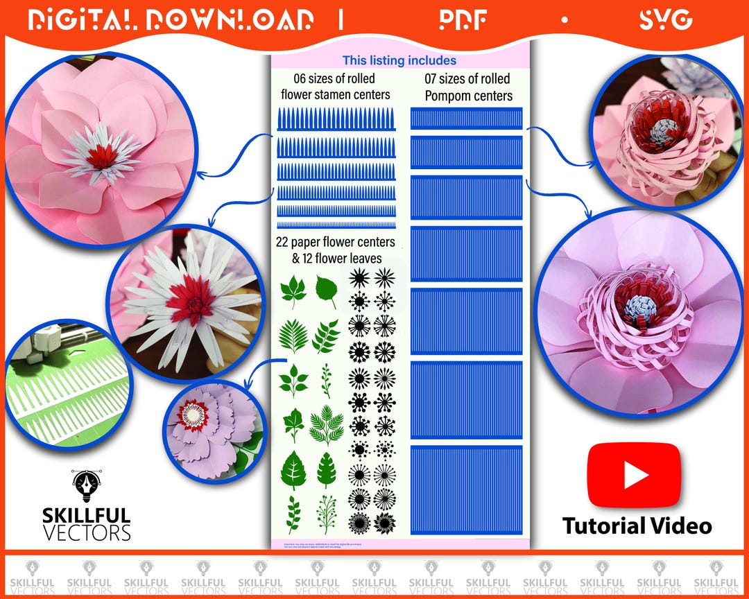 Mega Paper Flower Centers File, SVG Pompom Paper Flower Centers, Rolled ...