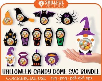 Halloween Candy Dome SVG Bundle, Halloween Candy Holder SVG, Candy Ornaments SVG, Chocolate ...