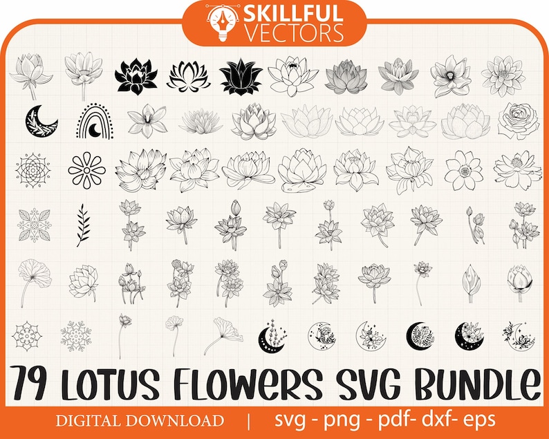 79 LOTUS Flowers SVG Bundle Lotus Flower CRICUT Namaste Cut - Etsy