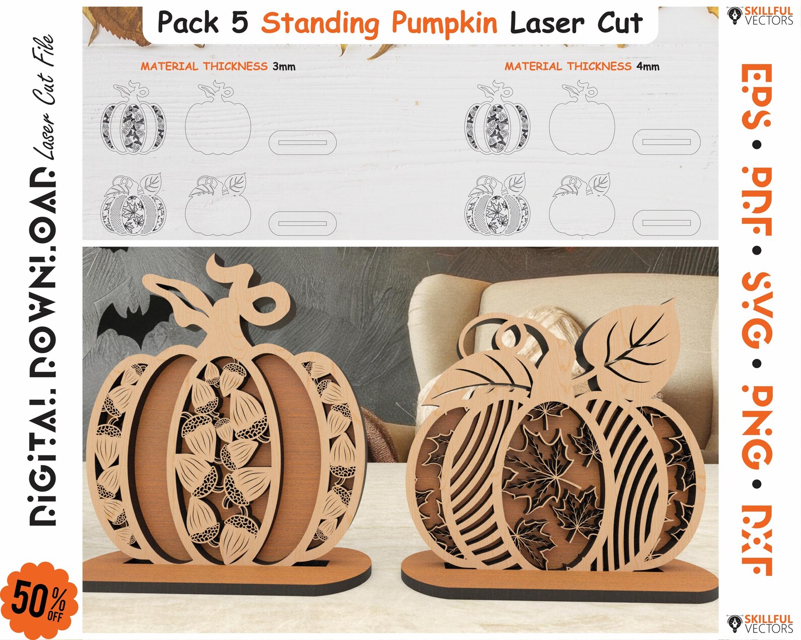 Standing Pumpkin Laser Cut Files: Autumn Tiered Tray SVG (digital ...