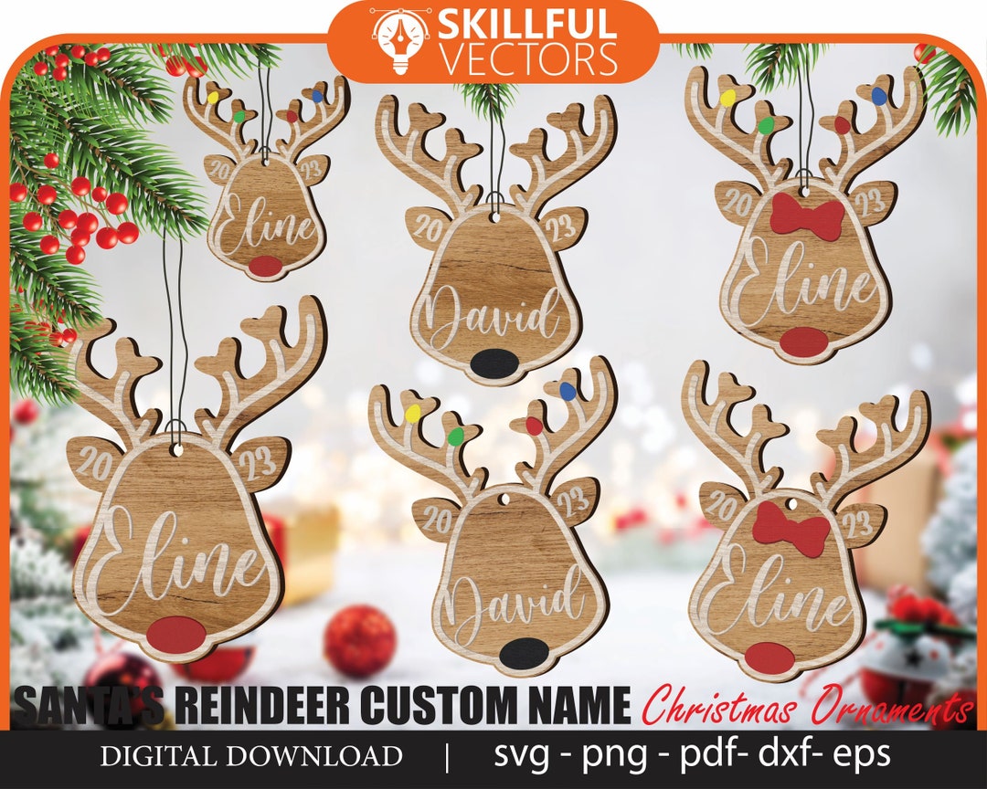 Personalized Reindeer Christmas Ornament: Custom Name Wooden Tag (SVG ...