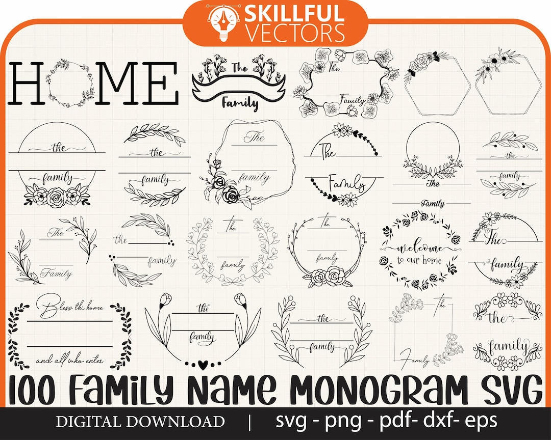 100 Family Name Monogram SVG Bundle: Split Monogram Designs (digital ...